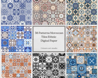 Moroccan Digital Paper: BLUE MOROCCAN Tiles Retro Seamless Scrapbook ...