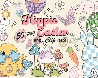 Retro Hippie, Easter Groovy, Groovy Bunny Clipart, Hippie Chick SVG ...