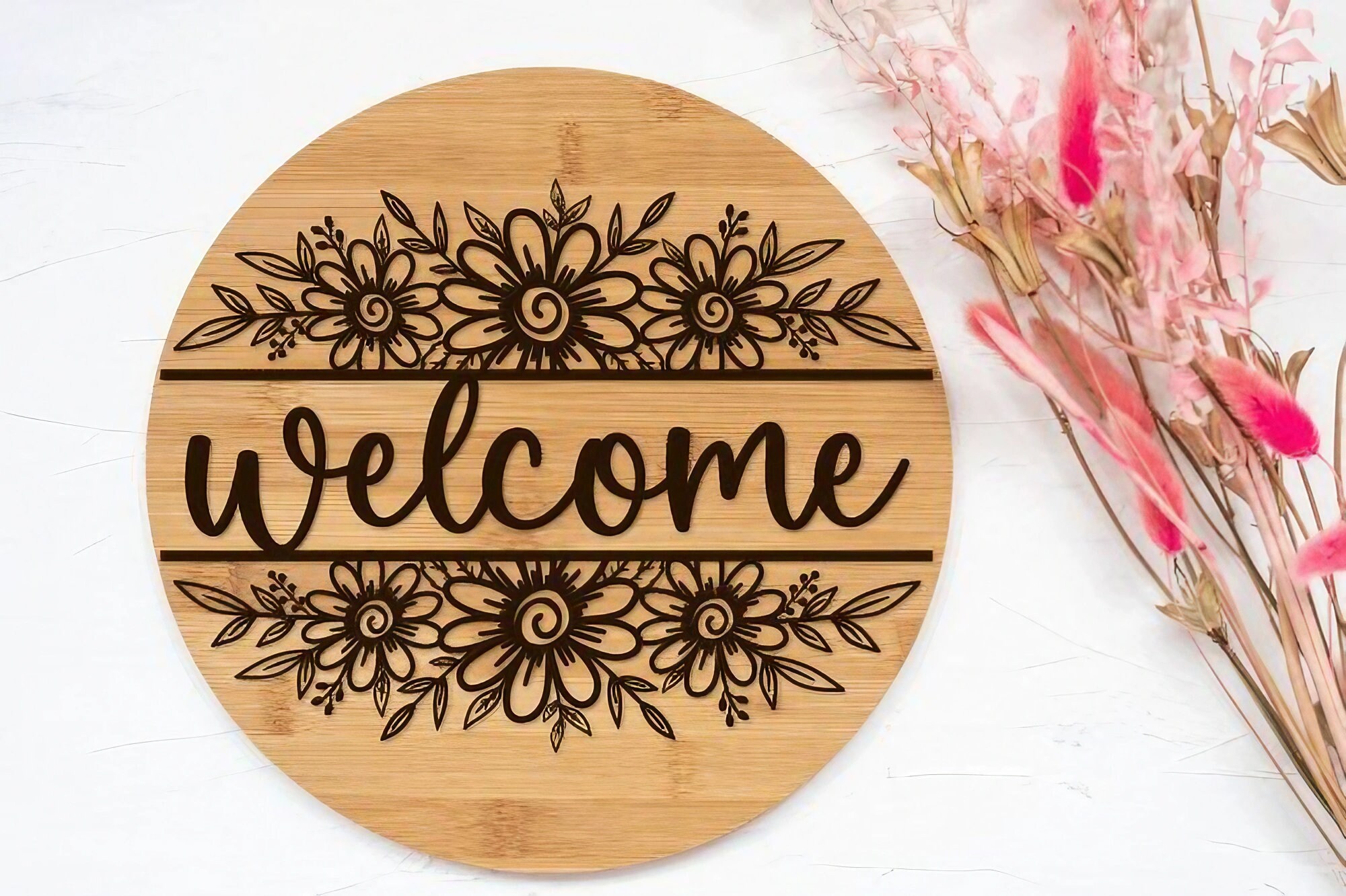Floral Laser Cut Welcome Door Sign Bundle SVG - Etsy
