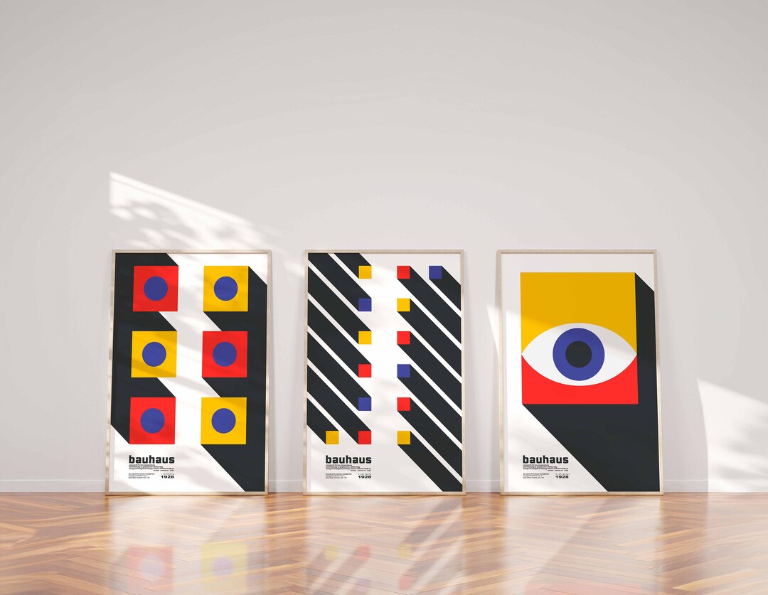 Printable 3-pack Bauhaus Style Poster Wall Art, Abstract Geometric ...