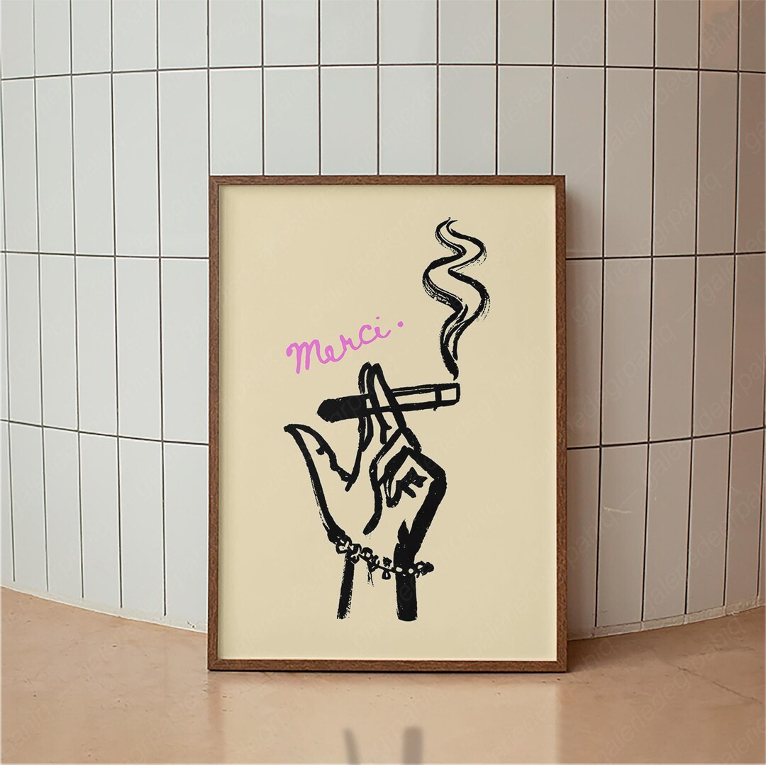 Retro Merci Cigarette Minimal Poster, Mid Century Modern, Typography ...