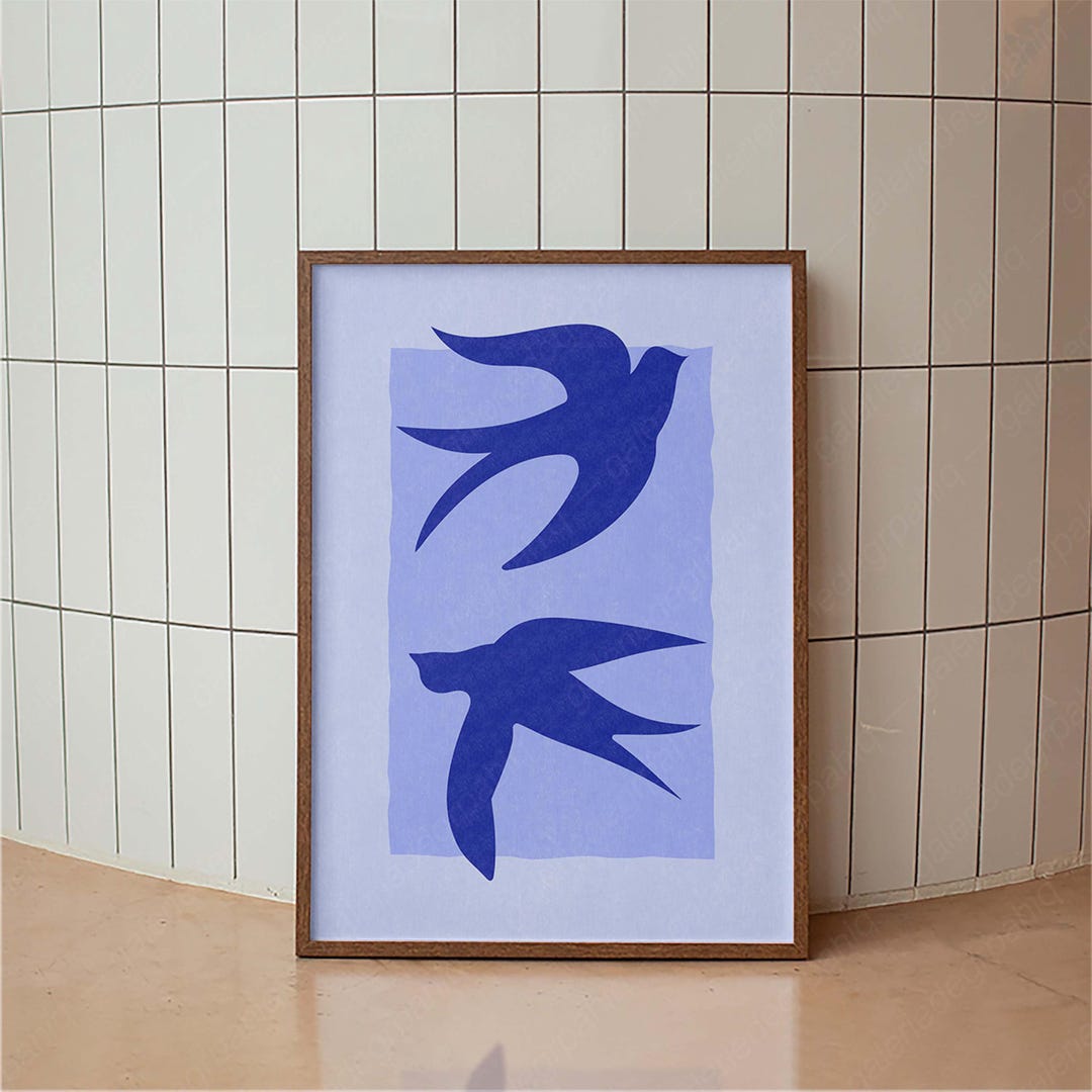 Matisse Inspired Bird Print, Blue Wall Art, Two Swallows Poster ...