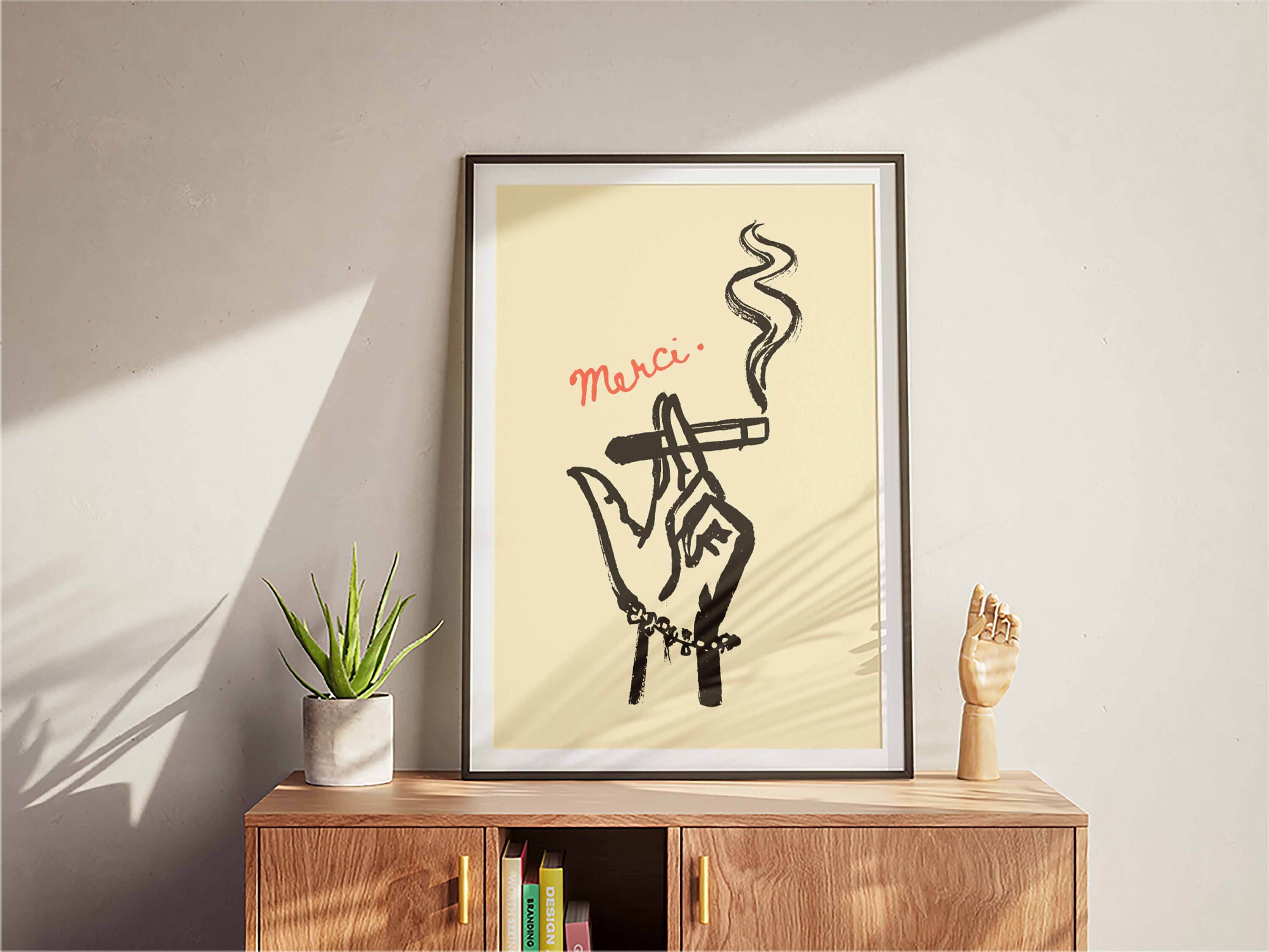 Retro Merci Cigarette Minimal Poster, Mid Century Modern, Typography ...