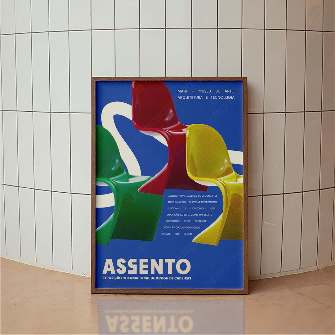 Chair Design Exhibition Poster, ASSENTO Art Print, Colorful Modern ...
