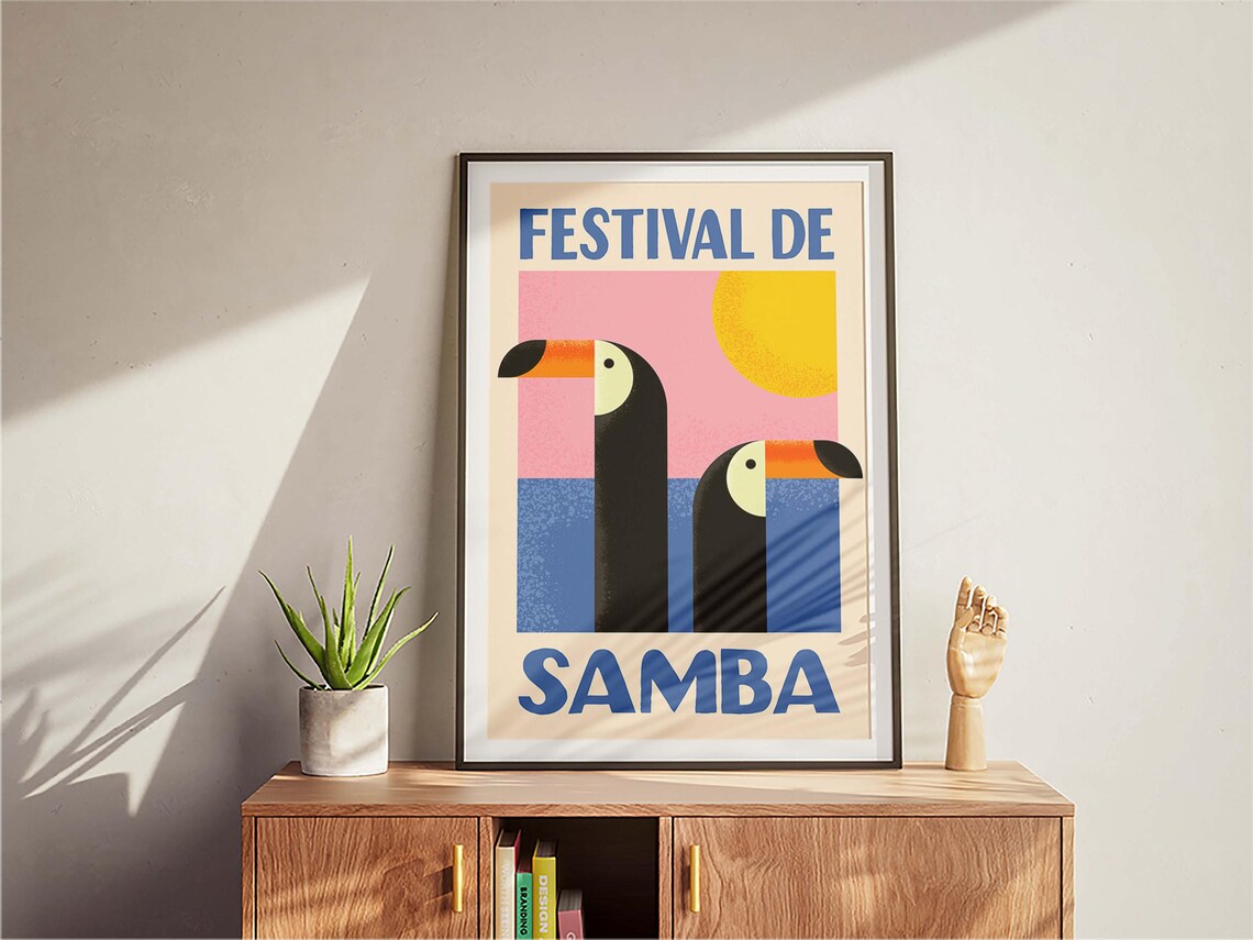Toucan Samba Festival Poster, Vintage Mid Century Modern Art, Retro ...