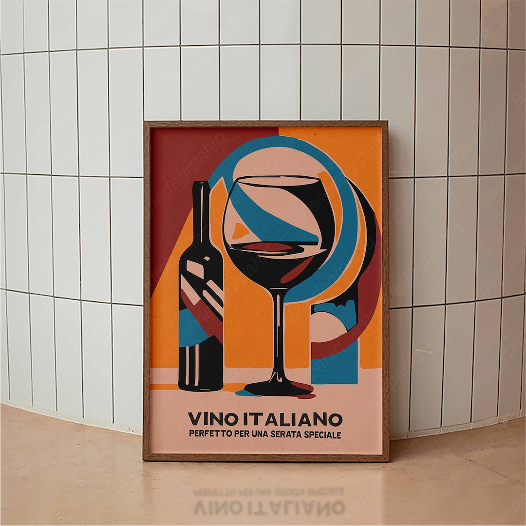 Retro Italian Wine Poster, Wall Art, Colorful Modern Poster, Trendy ...