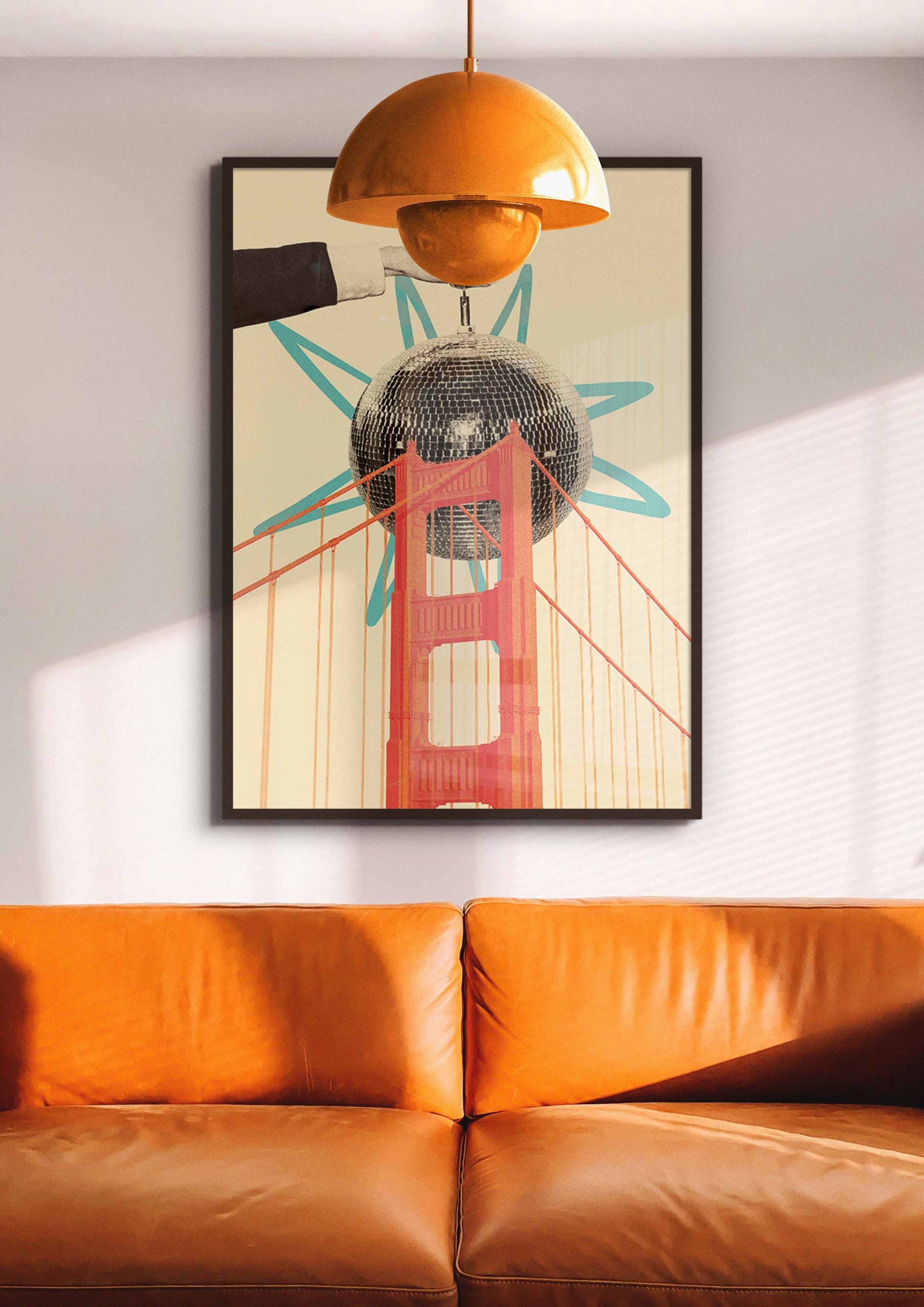 San Frandisco Poster, Funky Golden Gate Bridge Print, Retro Disco Wall ...