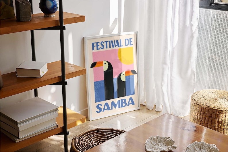 Toucan Samba Festival Poster, Vintage Mid Century Modern Art, Retro ...