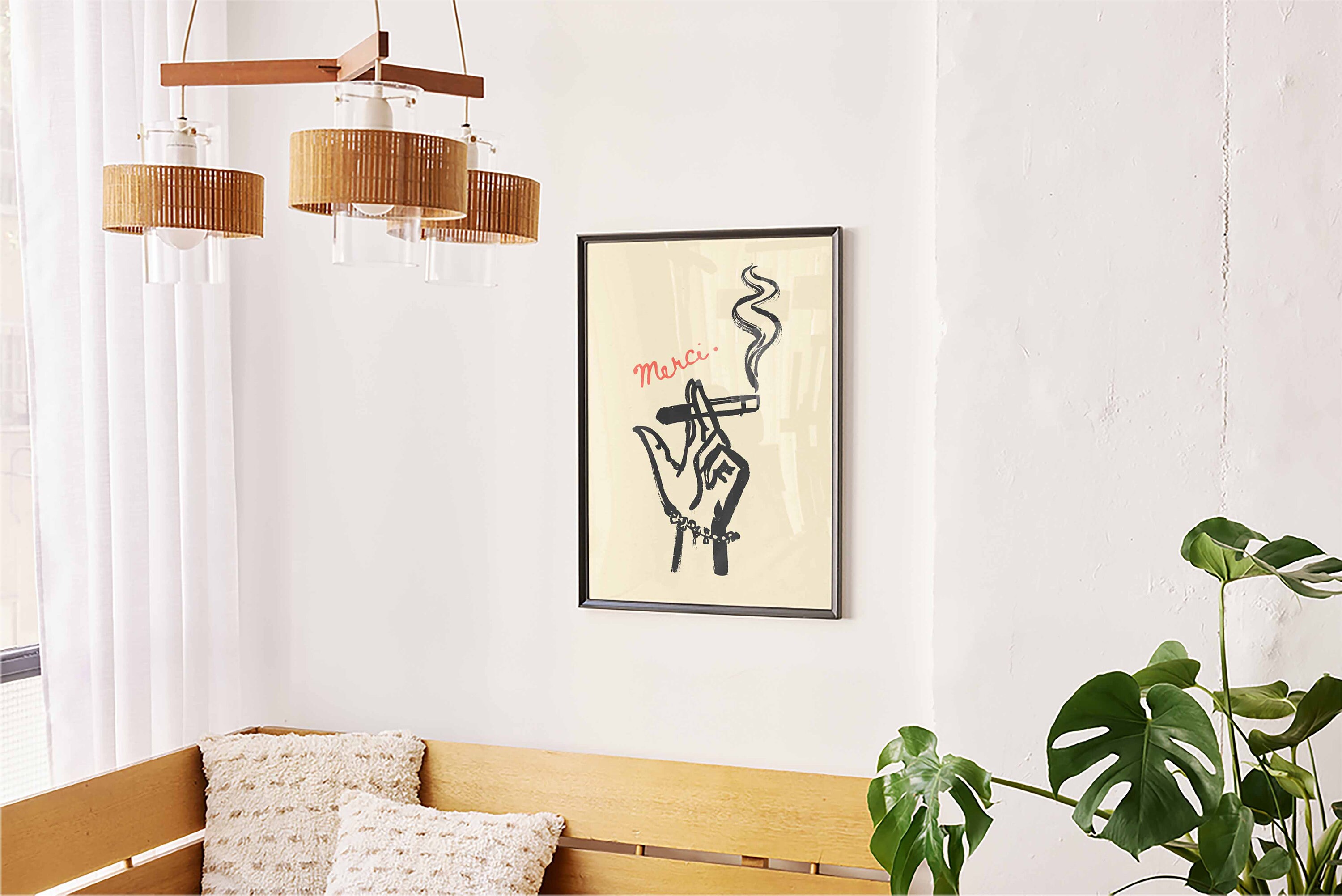 Retro Merci Cigarette Minimal Poster, Mid Century Modern, Typography ...