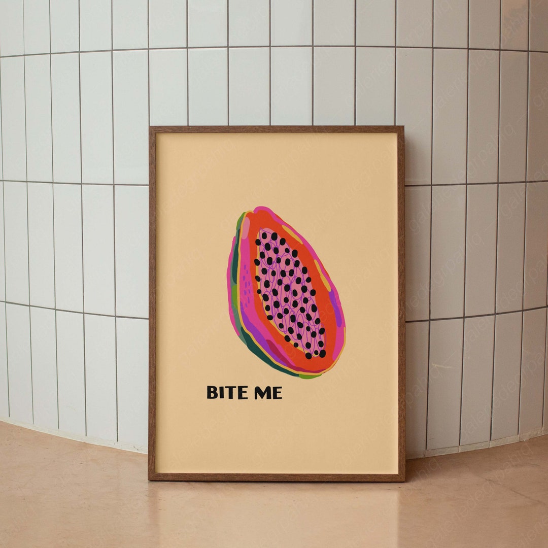 Printable Wall Art Bite Me Fruit Funny Vintage Poster, Minimal ...