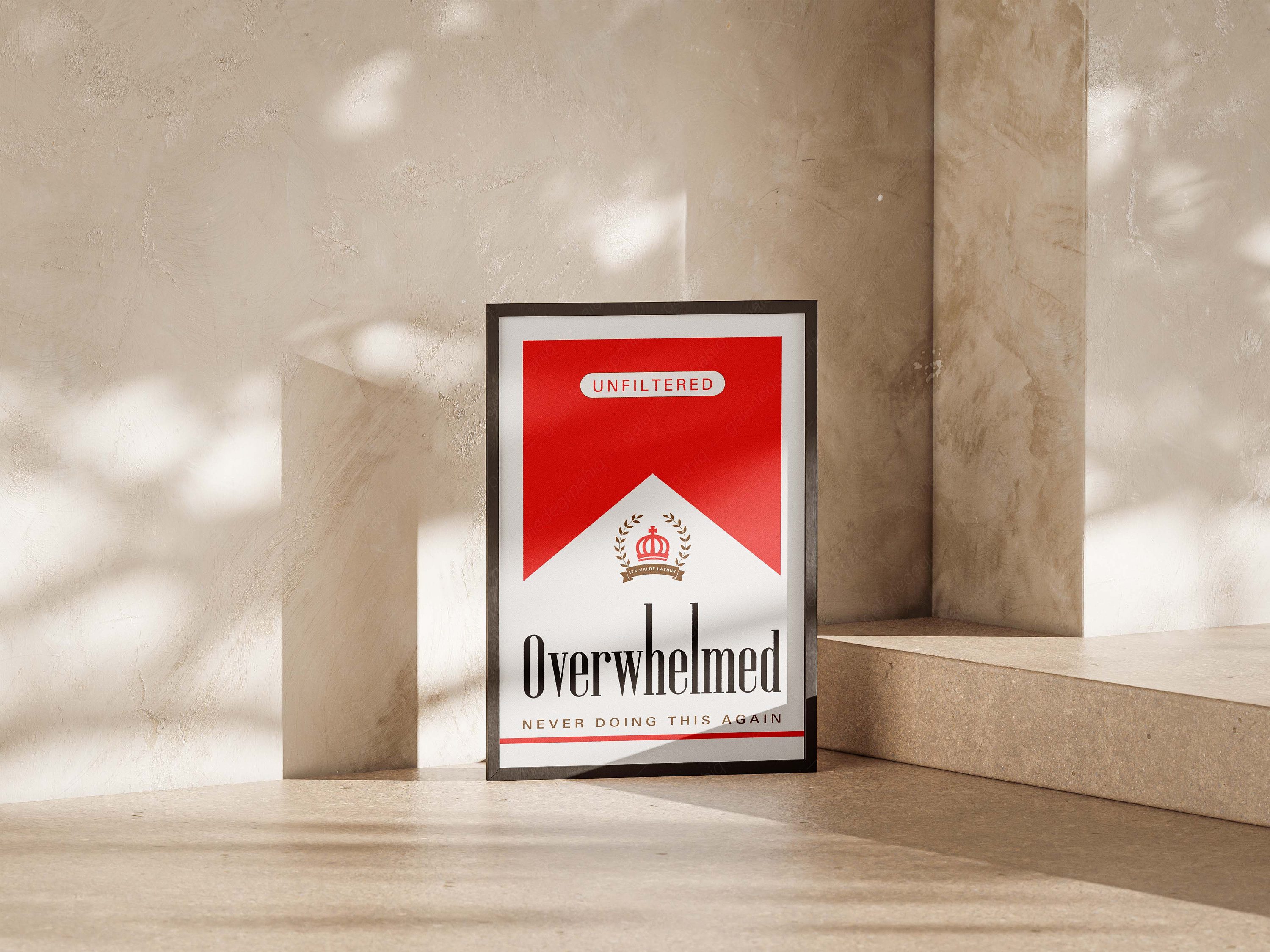 Overwhelmed Poster, Funny Unfiltered Art Print, Fake Cigarette Pack ...