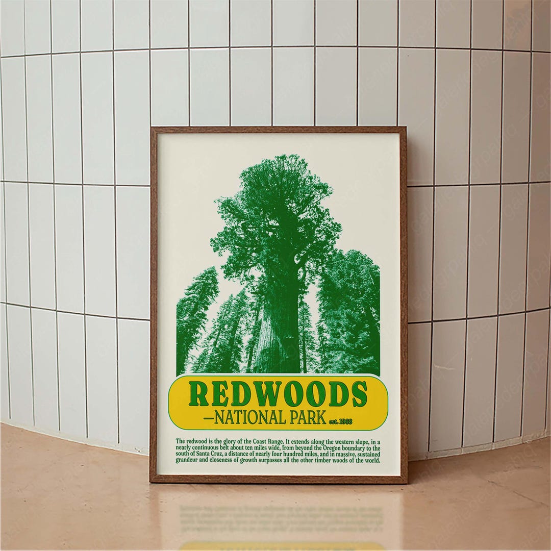 Retro Redwoods National Park Poster Colorful Travel Print Modern Wall