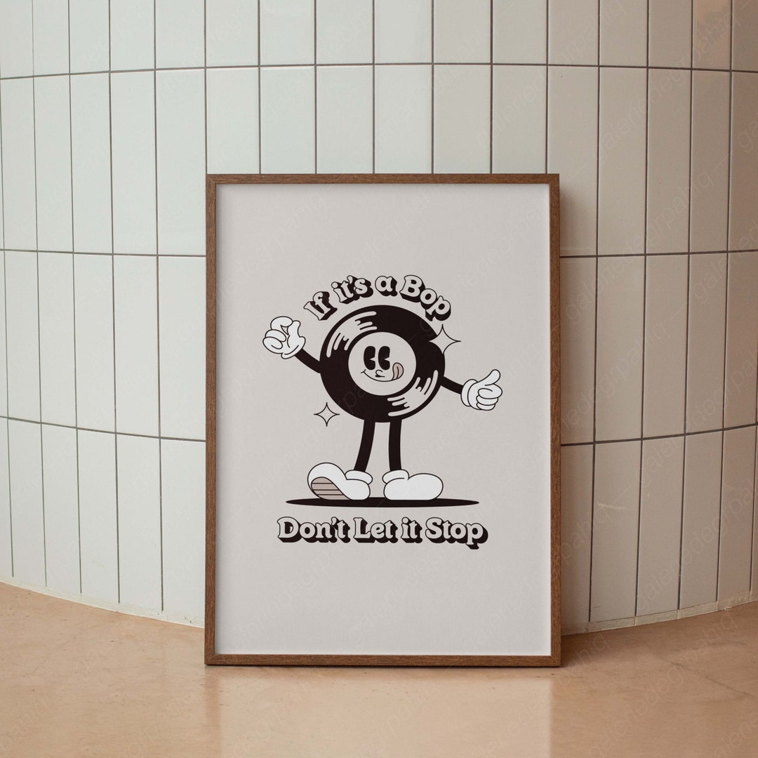 Retro Cartoon Record Music Love Poster, Music Quote Wall Art, Trendy ...