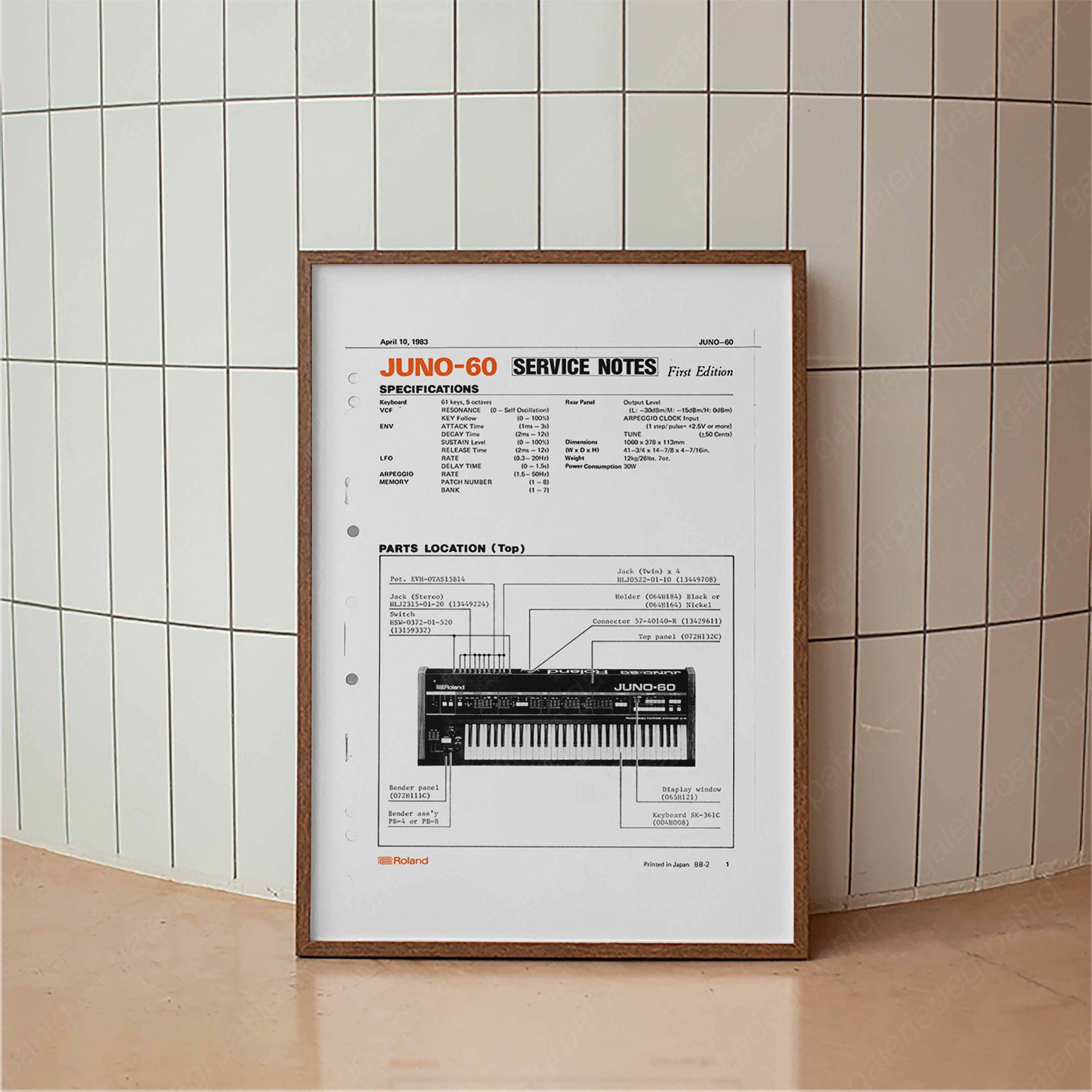 Vintage Roland Juno 60 Synthesizer Poster, Vintage Manual Print ...