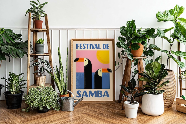 Toucan Samba Festival Poster, Vintage Mid Century Modern Art, Retro ...