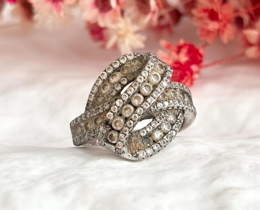 Cluster CZ Gemstone Folded Shank Sterling Silver 925 Cocktail Style ...