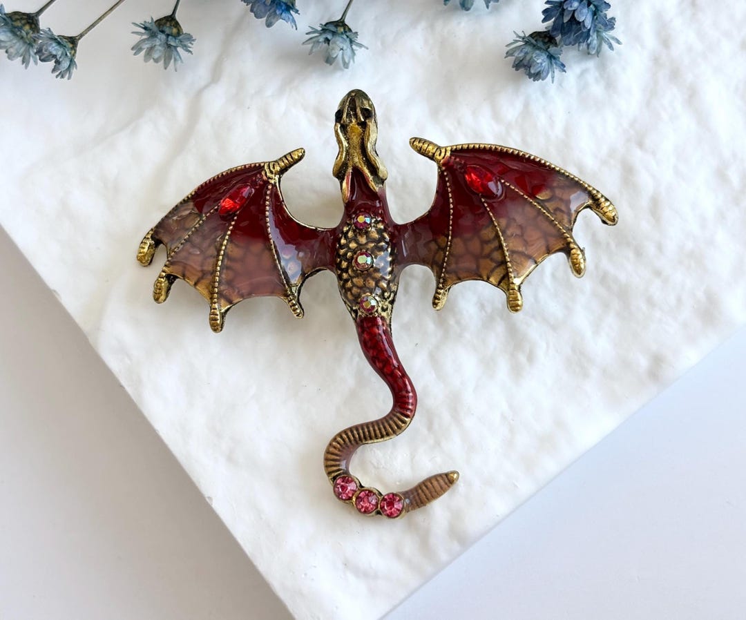 Mint Flying Dragon Figural Red Winged Enameled Rhinestone Ornate ...