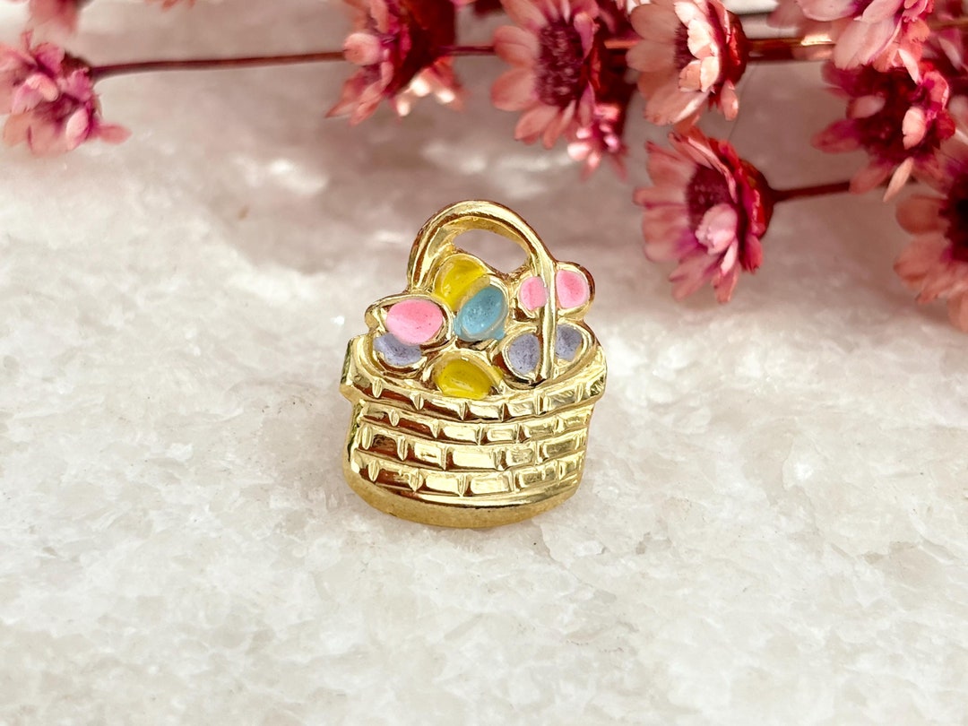 Gold Toned Enameled Easter Egg Basket Vintage Lapel Pin | Brooch - Etsy