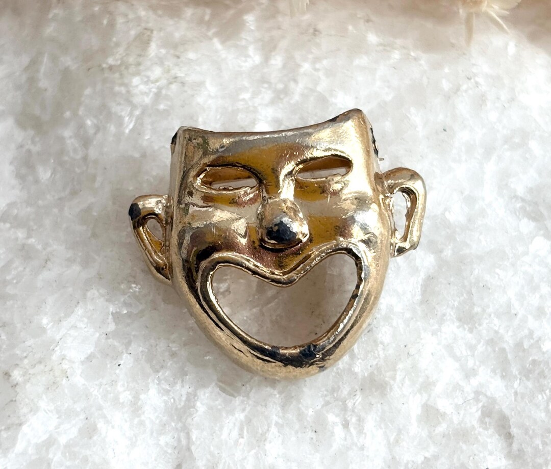 Happy Mask Gold Toned Vintage Costume Jewelry Brooch | Lapel Pin - Etsy