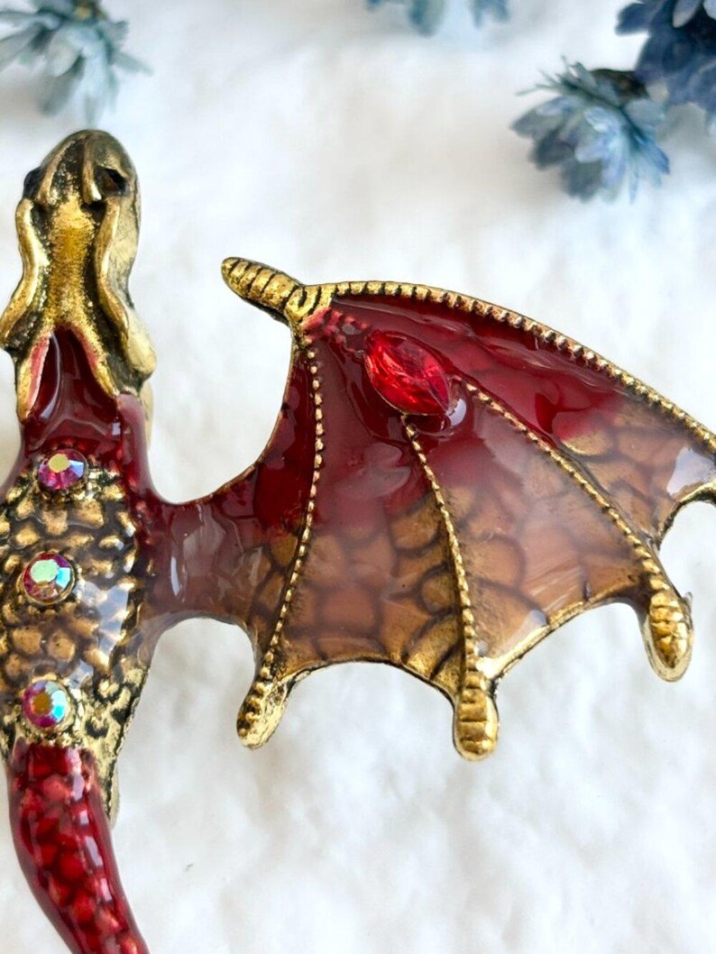 Mint Flying Dragon Figural Red Winged Enameled Rhinestone Ornate ...