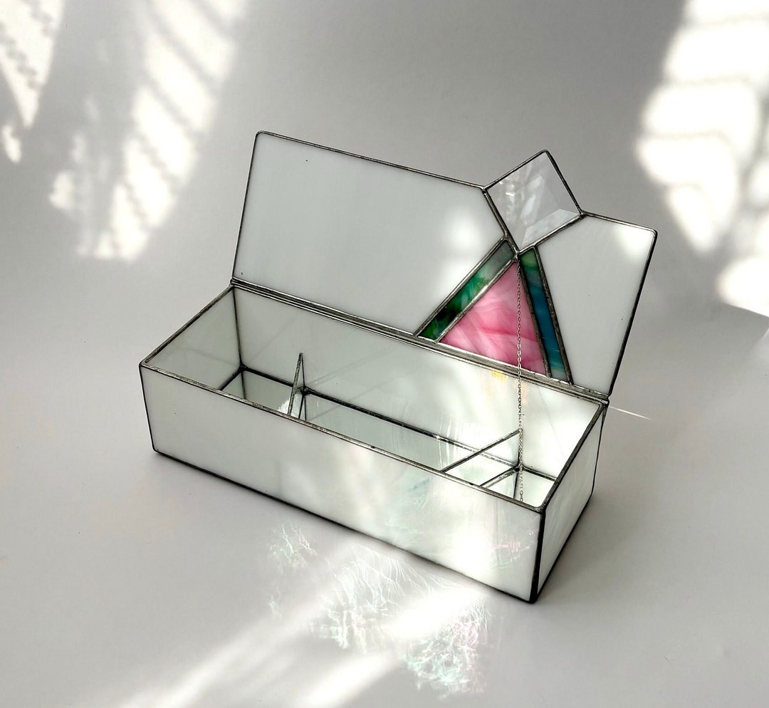 Vintage Gorgeous Susan Elman Opalescent Stained Glass Jewelry / Trinket ...