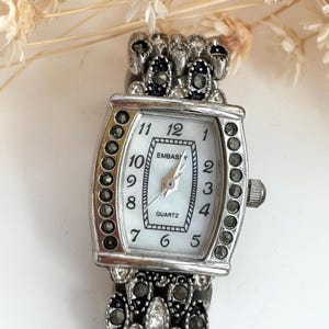Embassy GEM9049L Marcasite Accented Silver Toned Chainlink Quartz ...