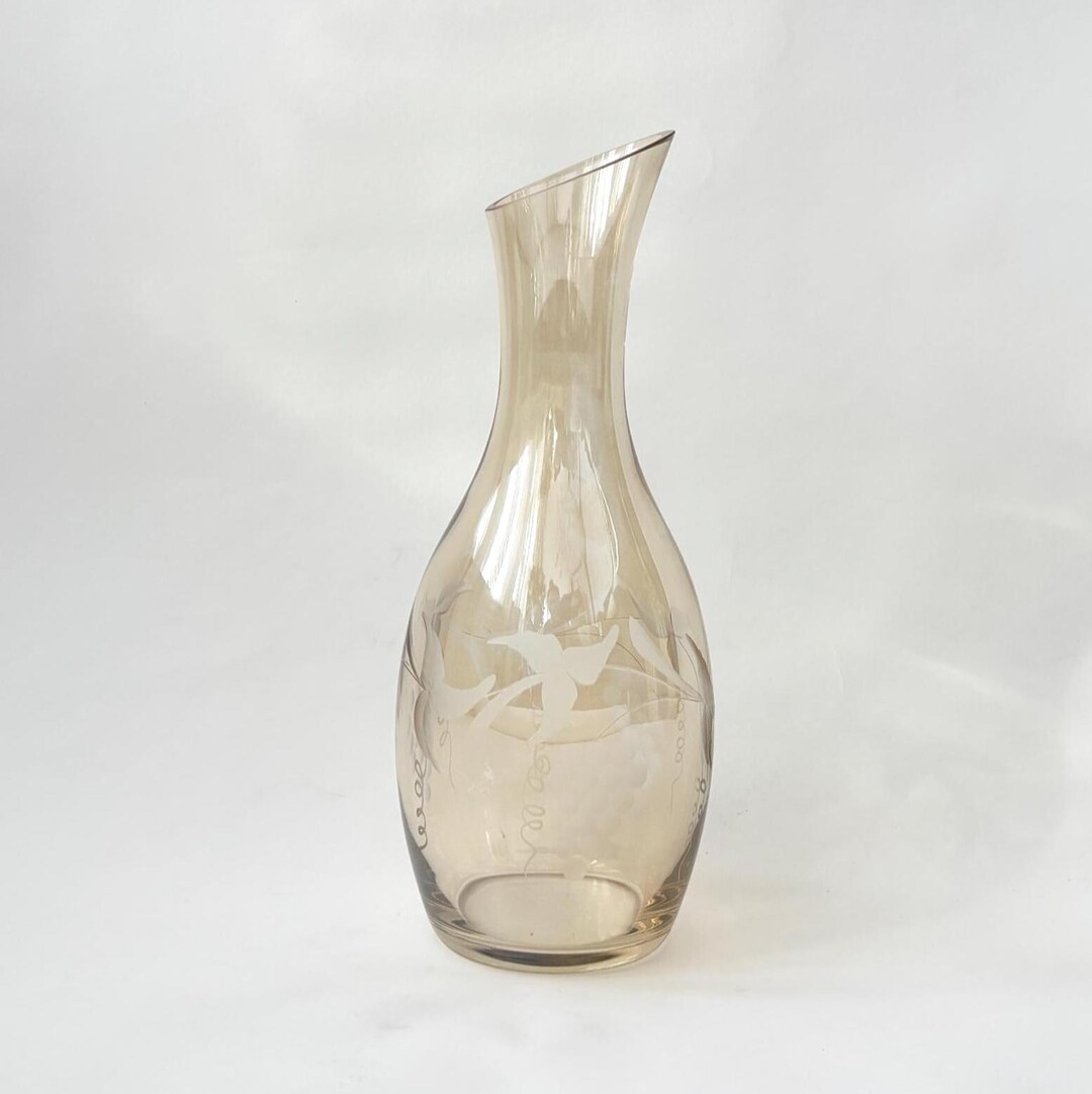 Etched Pale Yellow Glass Floral & Fruit Designed Vintage Art Nouveau ...