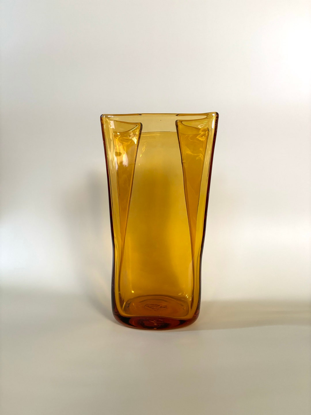 Vintage Folded Amber Rectangular Vase - Etsy