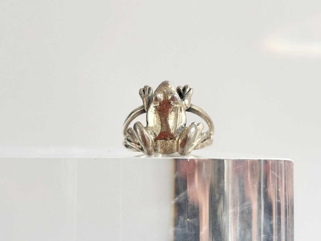 Hand Carved Frog Figural Motif Shaped Split Shank Sterling Silver 925 ...