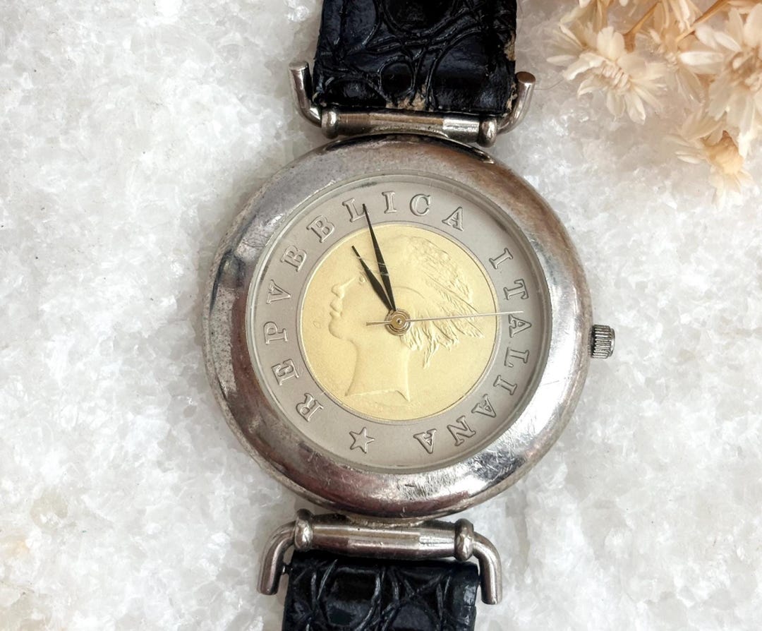 Republica Italiana Gold Coin Becora Dial Leather Strap Quartz Analog ...