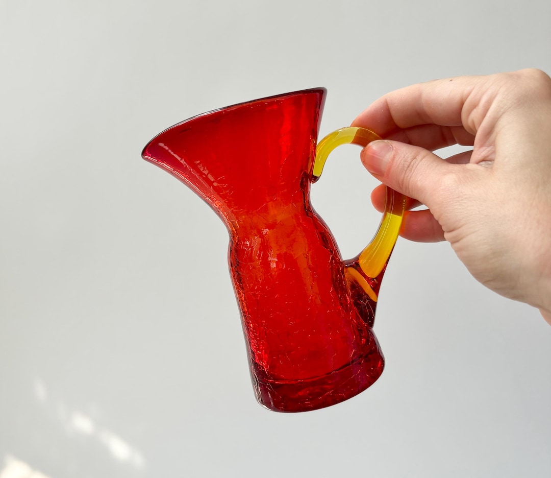 Blenko Midcentury Modern Red & Yellow Crackle Glass Vintage Amberina ...