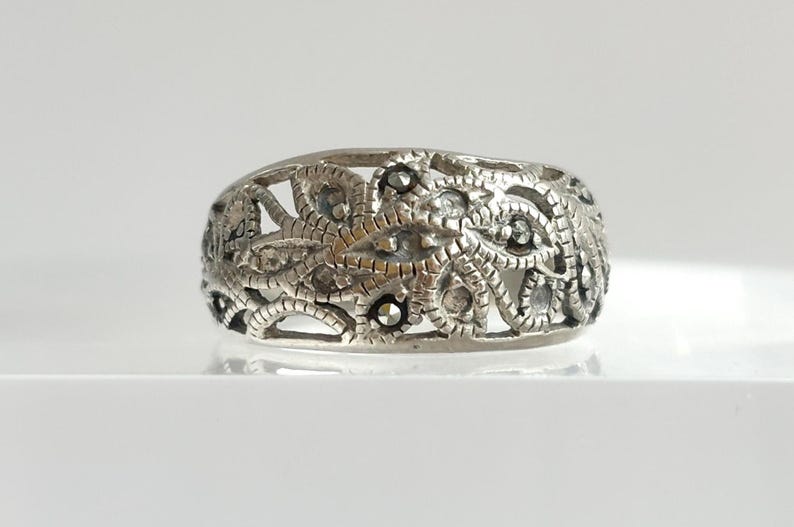Art Deco Marcasite Accented Sterling Silver 925 Vintage Ring - Sz 7 - Etsy