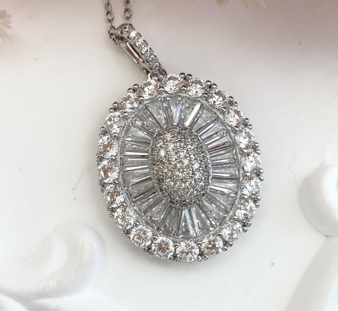 Stunning Art Deco Inspired Halo Style Sunray CZ Gemstone Sterling ...