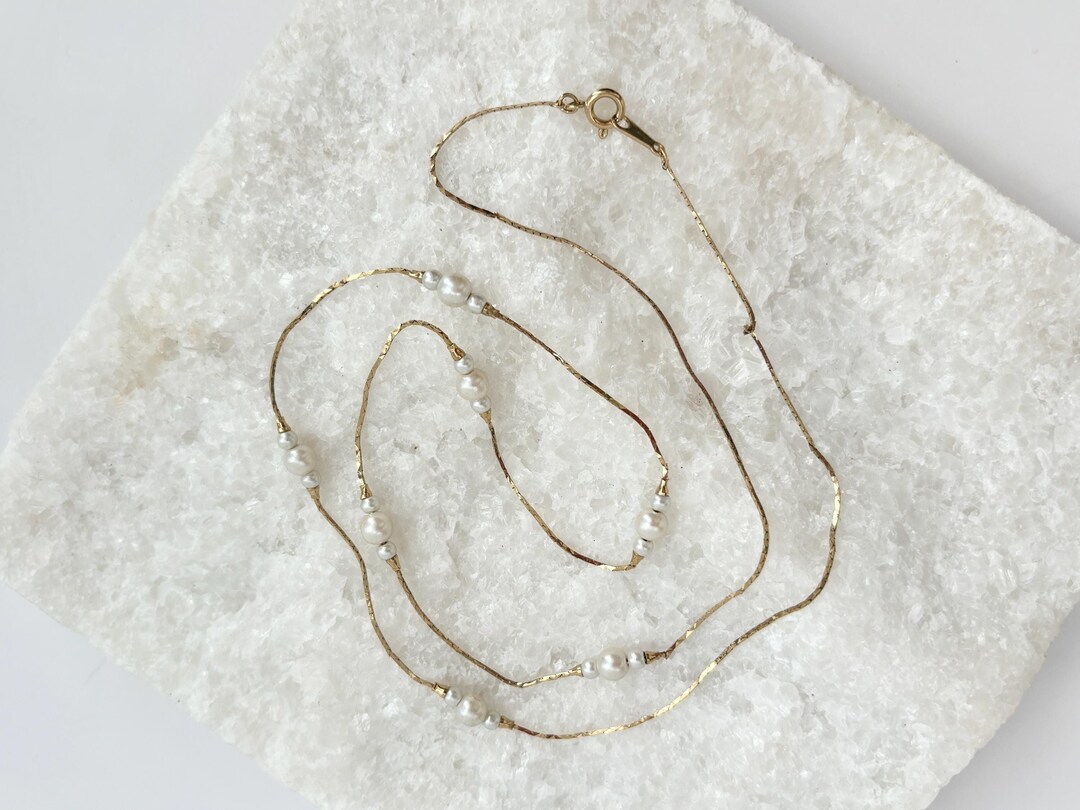 Vintage Gold Toned Long Cobra Chain With Faux Pearls - 24" - Etsy