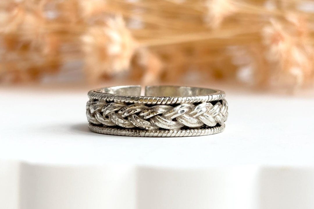 Braided Rope Designed Open Shank Carved Banded Sterling Silver Vintage ...