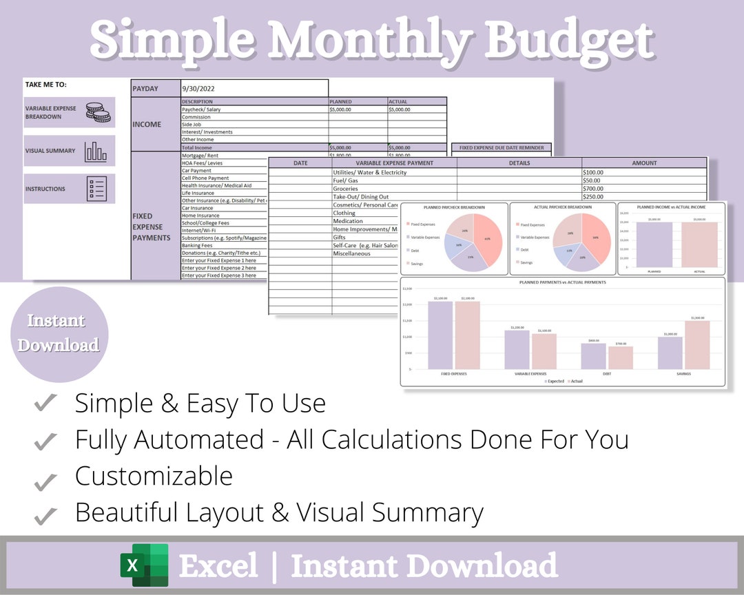 Simple Monthly Budget Excel Spreadsheet Paycheck Budget Excel ...