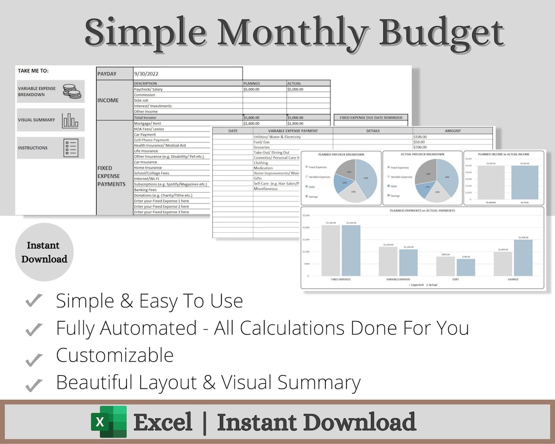 Simple Monthly Budget Excel Spreadsheet Paycheck Budget Excel ...