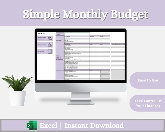 Simple Monthly Budget Excel Spreadsheet Paycheck Budget - Etsy