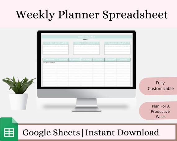 Weekly Planner To-do List Google Sheets Spreadsheet Duck Egg - Etsy