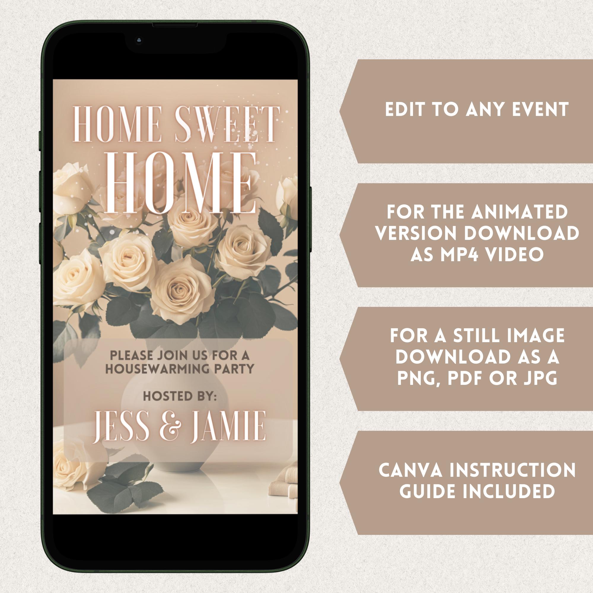 Digital House Warming Invitation, Editable Modern Neutral Floral New ...