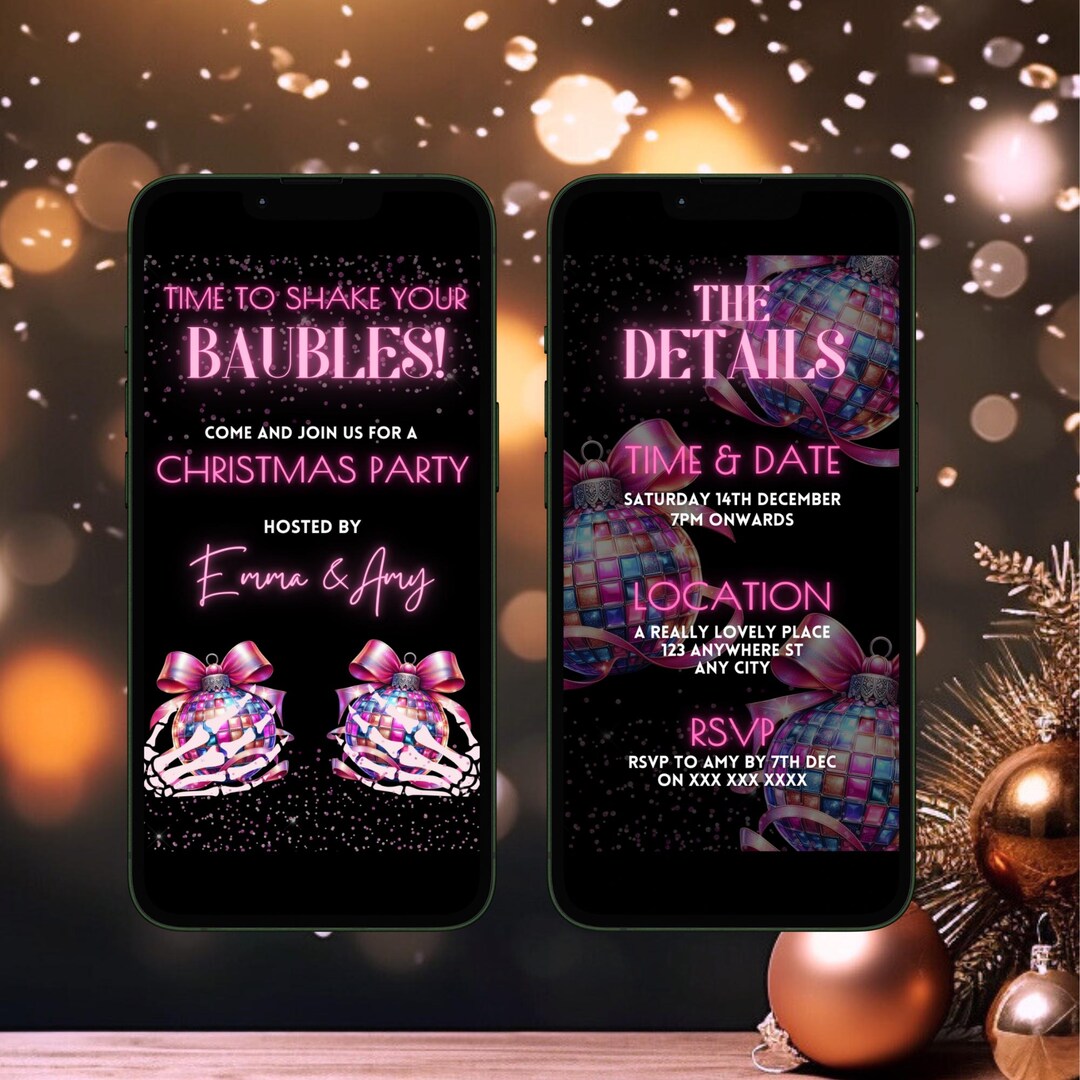 Digital Christmas Party Invitation for Her, Electronic Black and Hot ...