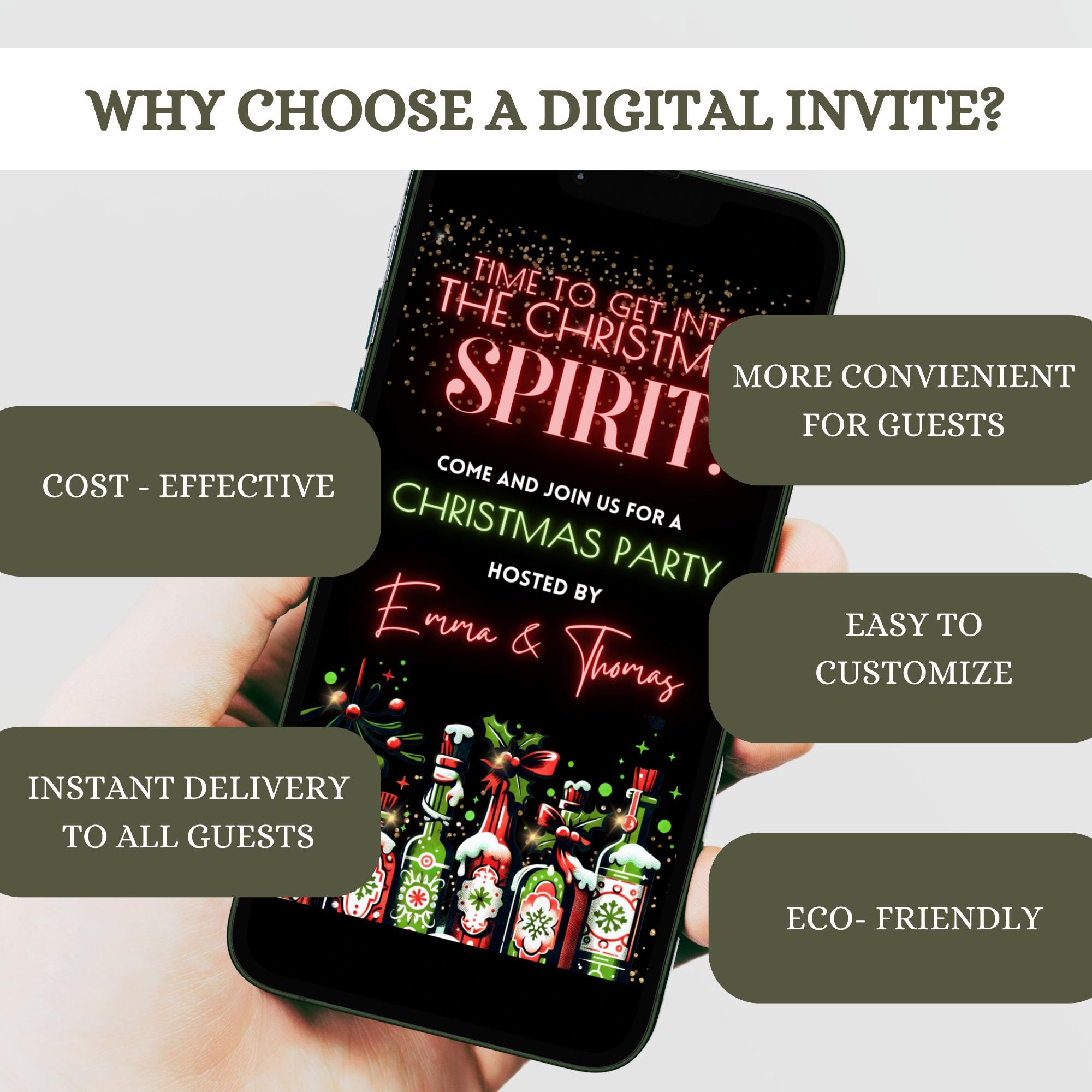 Digital Christmas Party Invitation, Electronic Modern Black and Neon ...