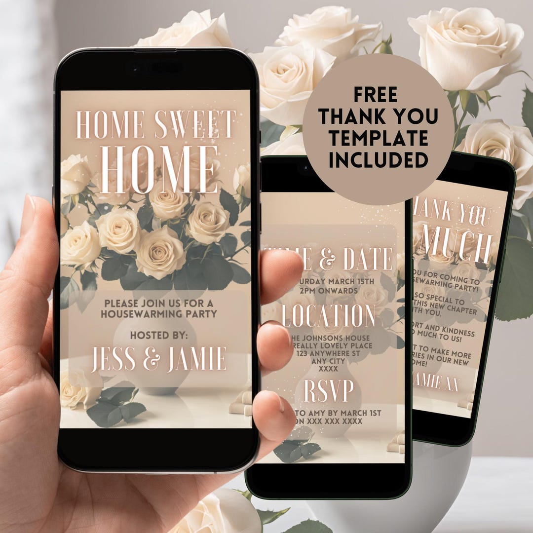 Digital House Warming Invitation, Editable Modern Neutral Floral New ...