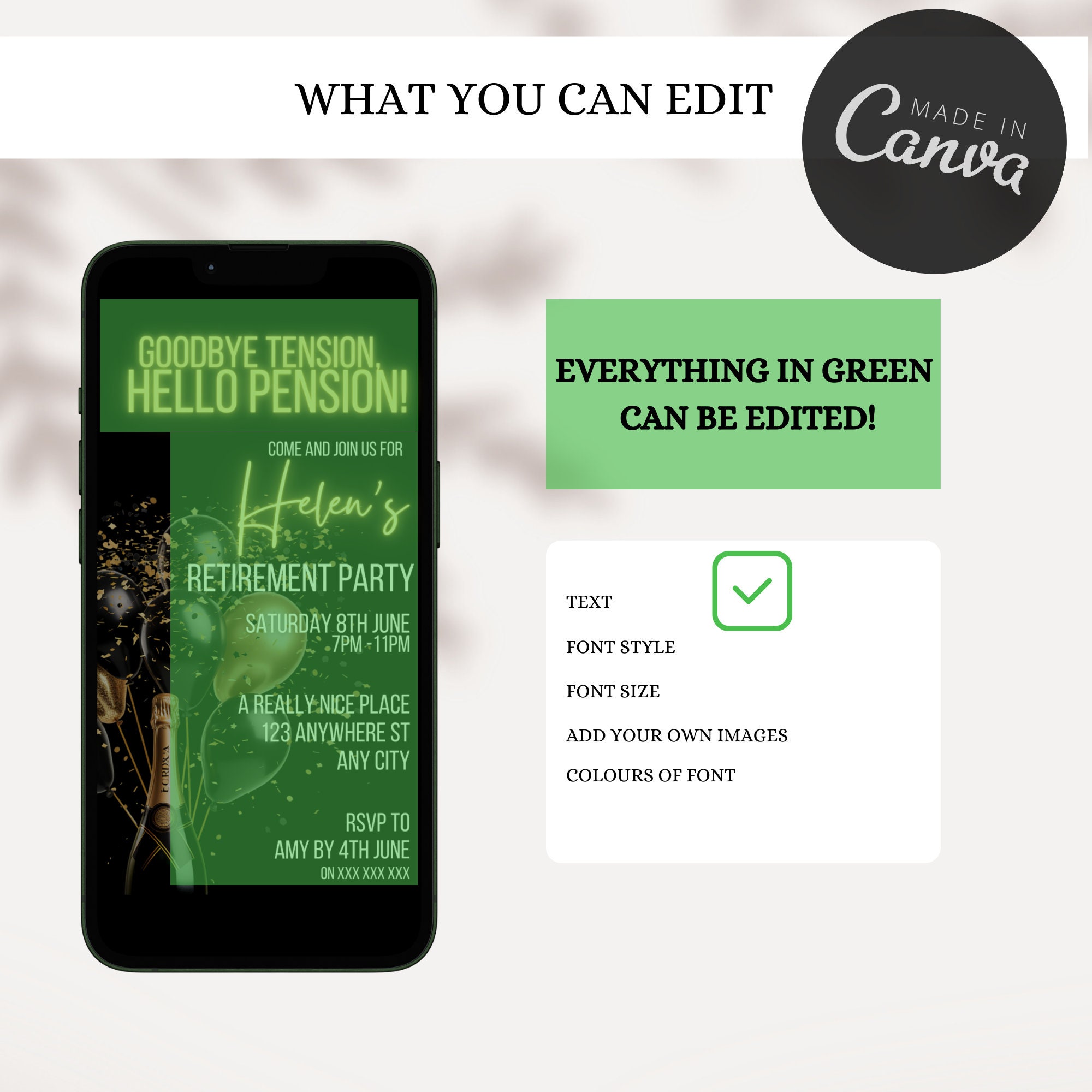 Digital Retirement Party Invitation for Her or Him, Modern Black and ...