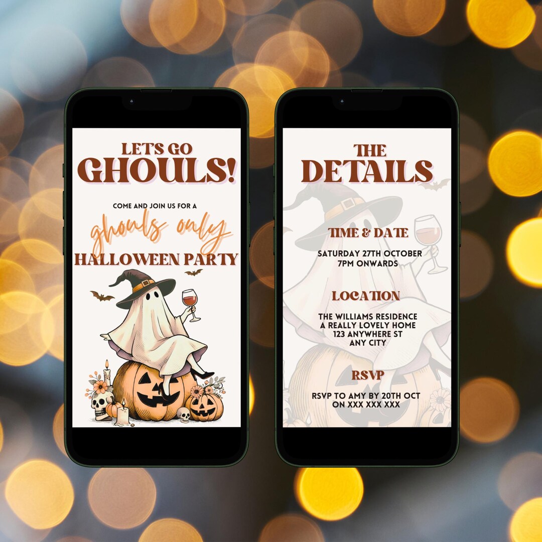 Digital Halloween Party Invitation for Her, Electronic Women's Retro ...