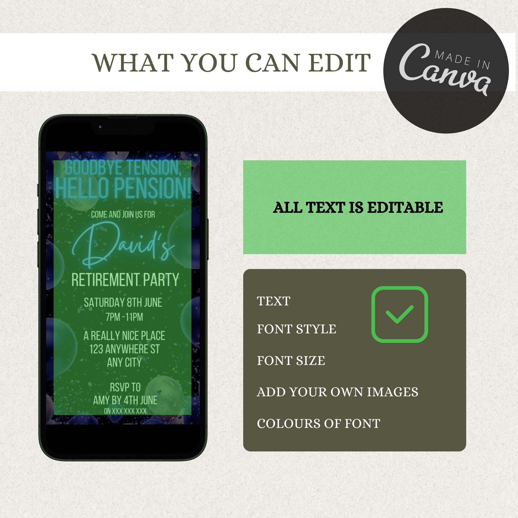 Digital Retirement Party Invitation for Him, Modern Black and Blue ...