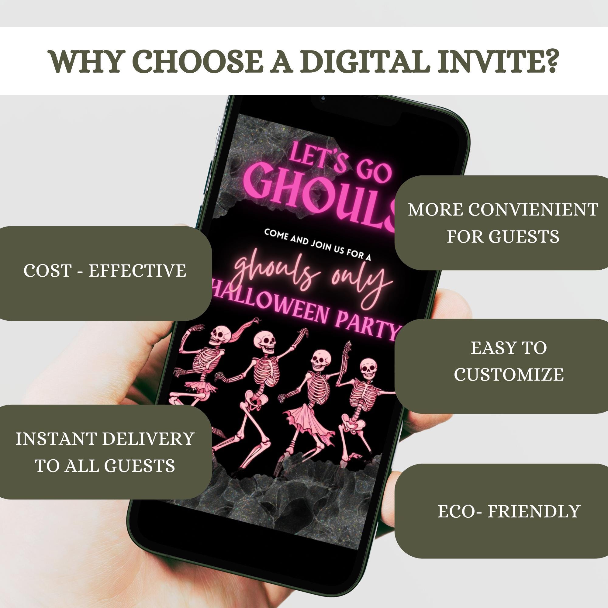 Digital Halloween Party Invitation for Her, Electronic Women's Hot Pink ...