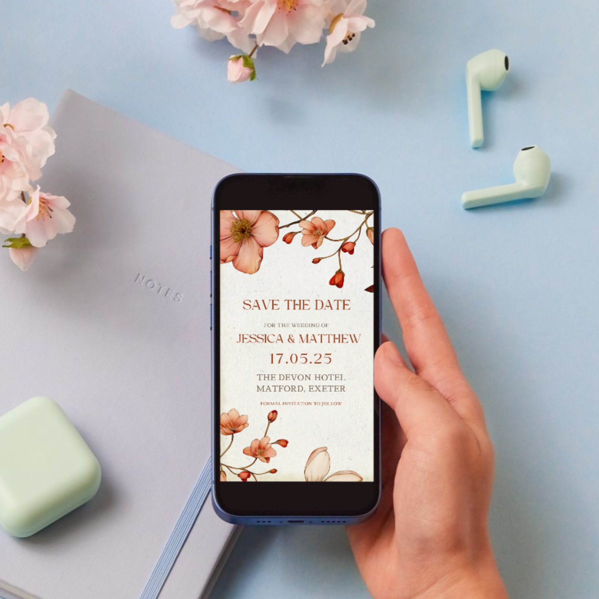 Digital Save the Date E-invite Template, Electronic Cottagecore Wildflower Invitation for ...