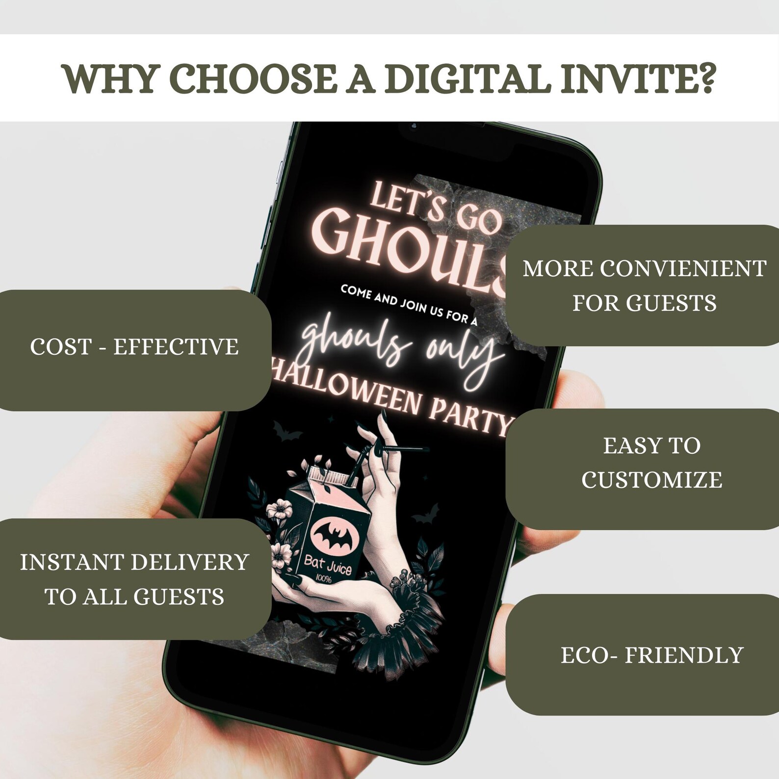 Digital Halloween Party Invitation for Her, Electronic Women's Retro ...
