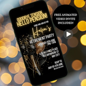 Digital Retirement Party Invitation for Her or Him, Modern Black and ...